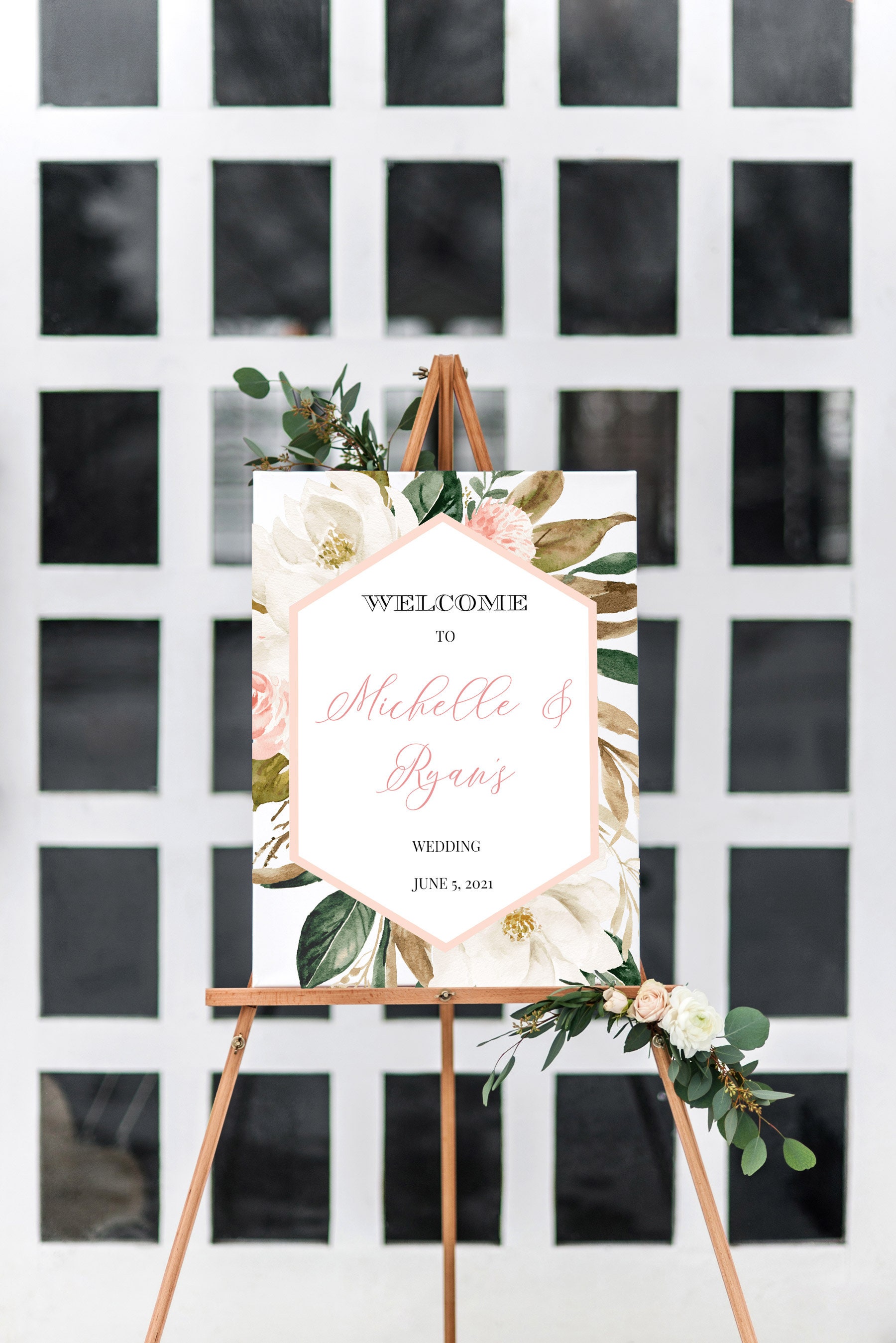 Magnolia Welcome Sign Template for Wedding or Bridal Shower, Blush ...
