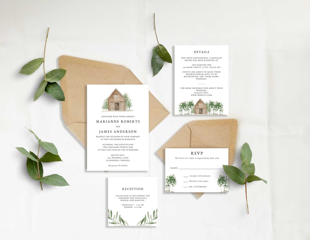 Barn Wedding Invitation Template, Printable Rustic Barn Wedding Invitation, Fully Editable ...
