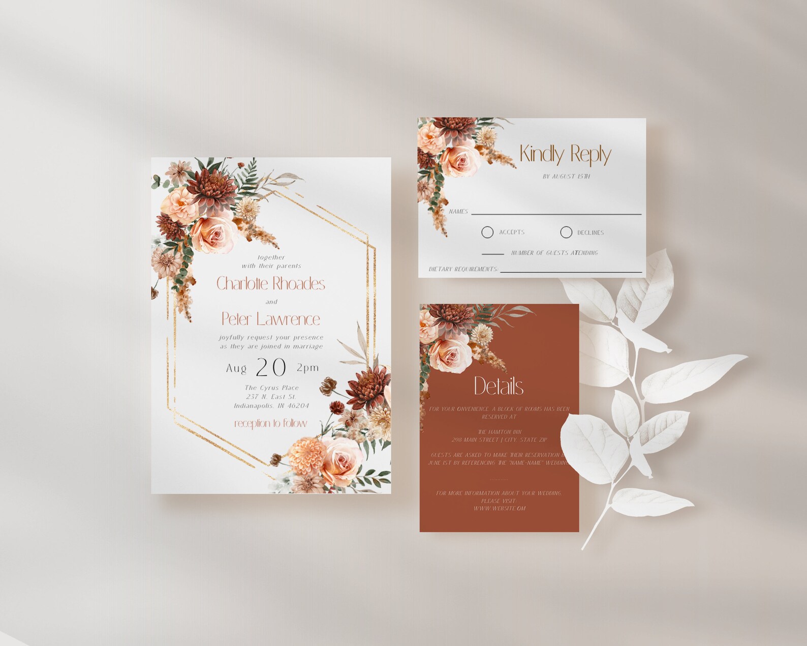 Terracotta Wedding Invitation Suite Template Boho Wedding Invite ...
