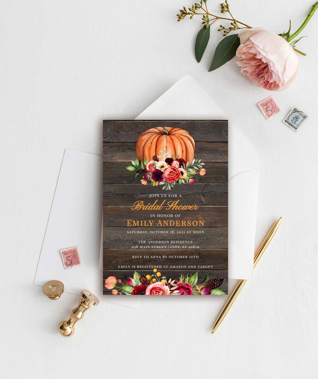 Fall Bridal Shower Invitation Template, Pumpkin Wedding Shower Invite ...