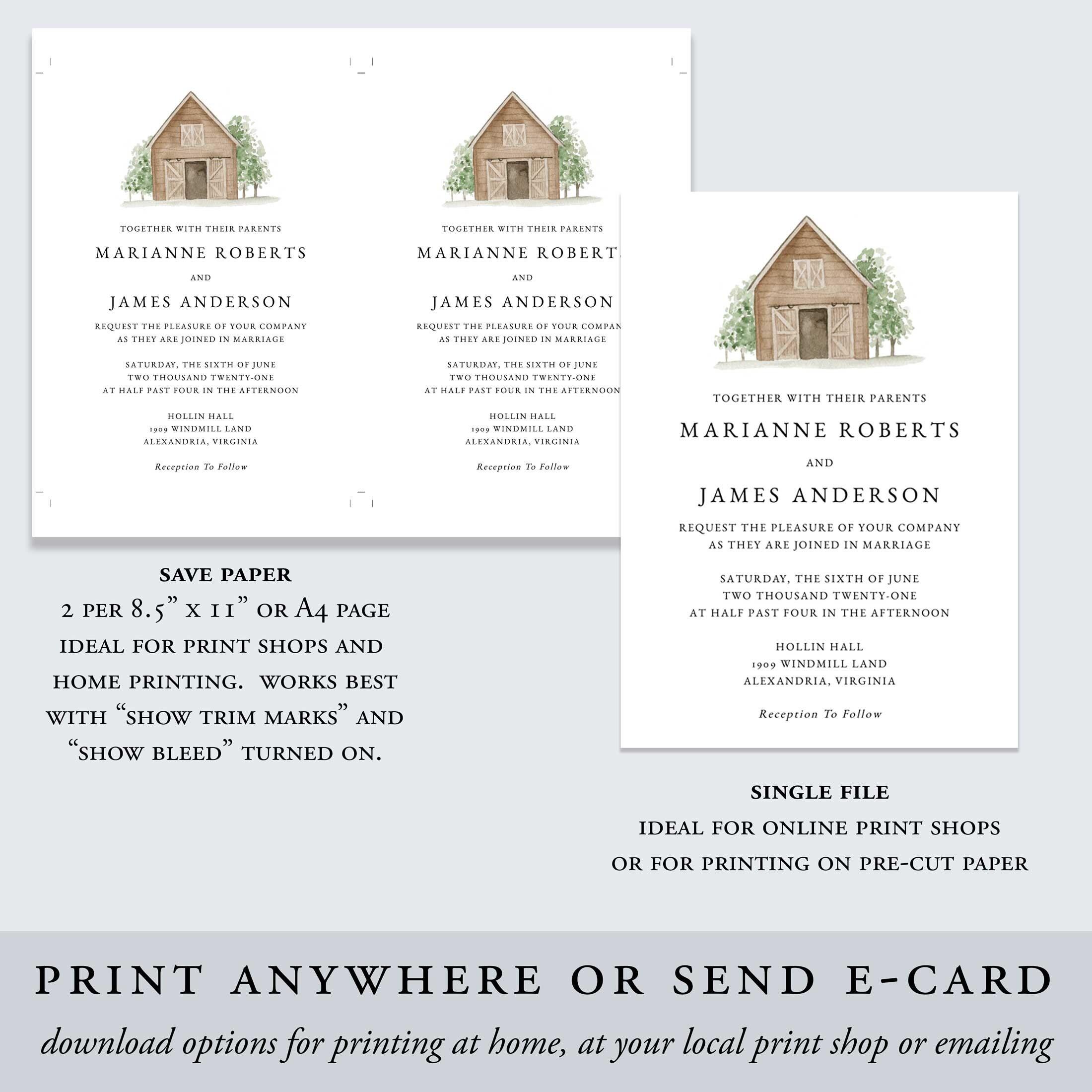 Barn Wedding Invitation Template, Printable Rustic Barn Wedding ...