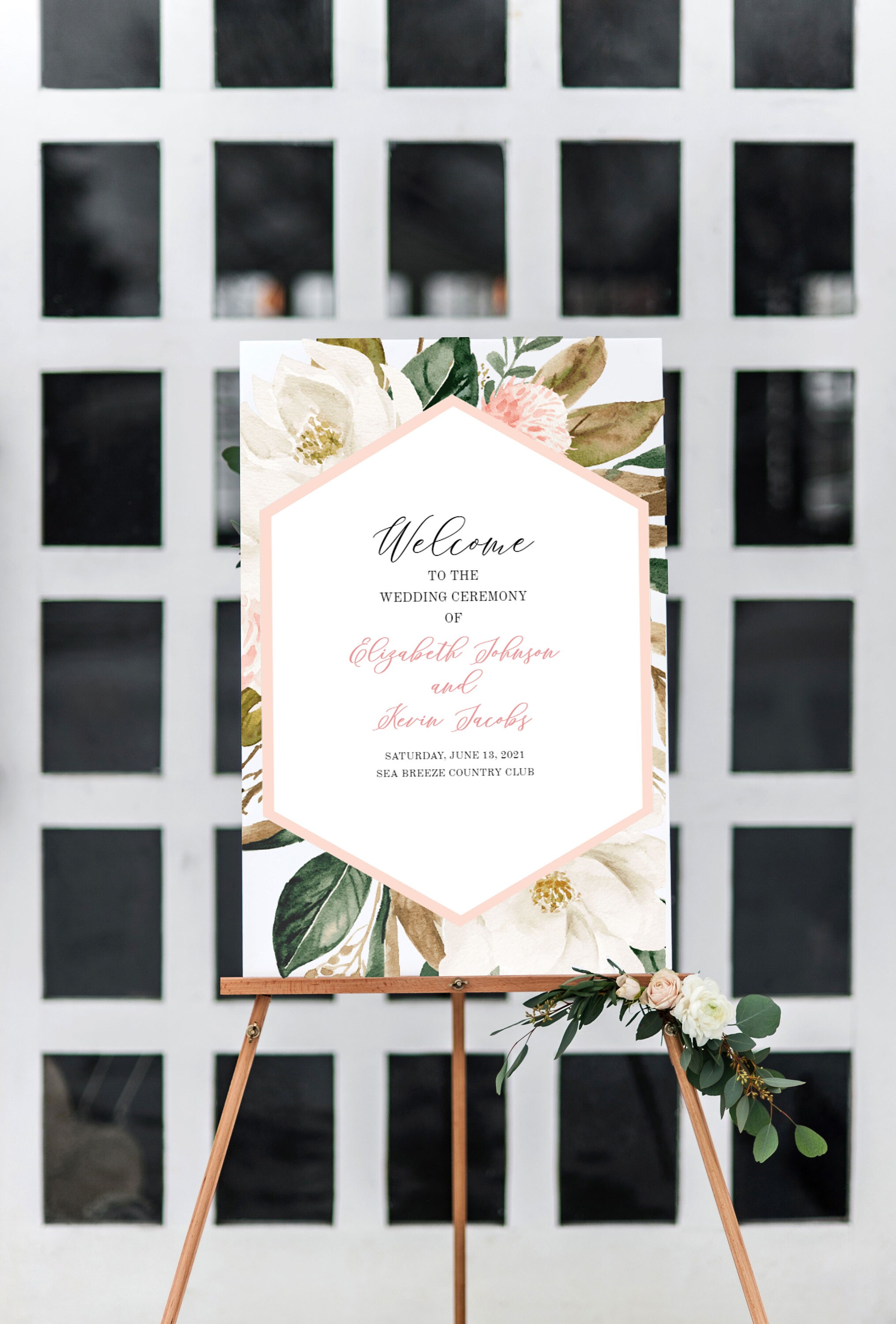 Magnolia Welcome Sign Template for Wedding or Bridal Shower, Blush ...