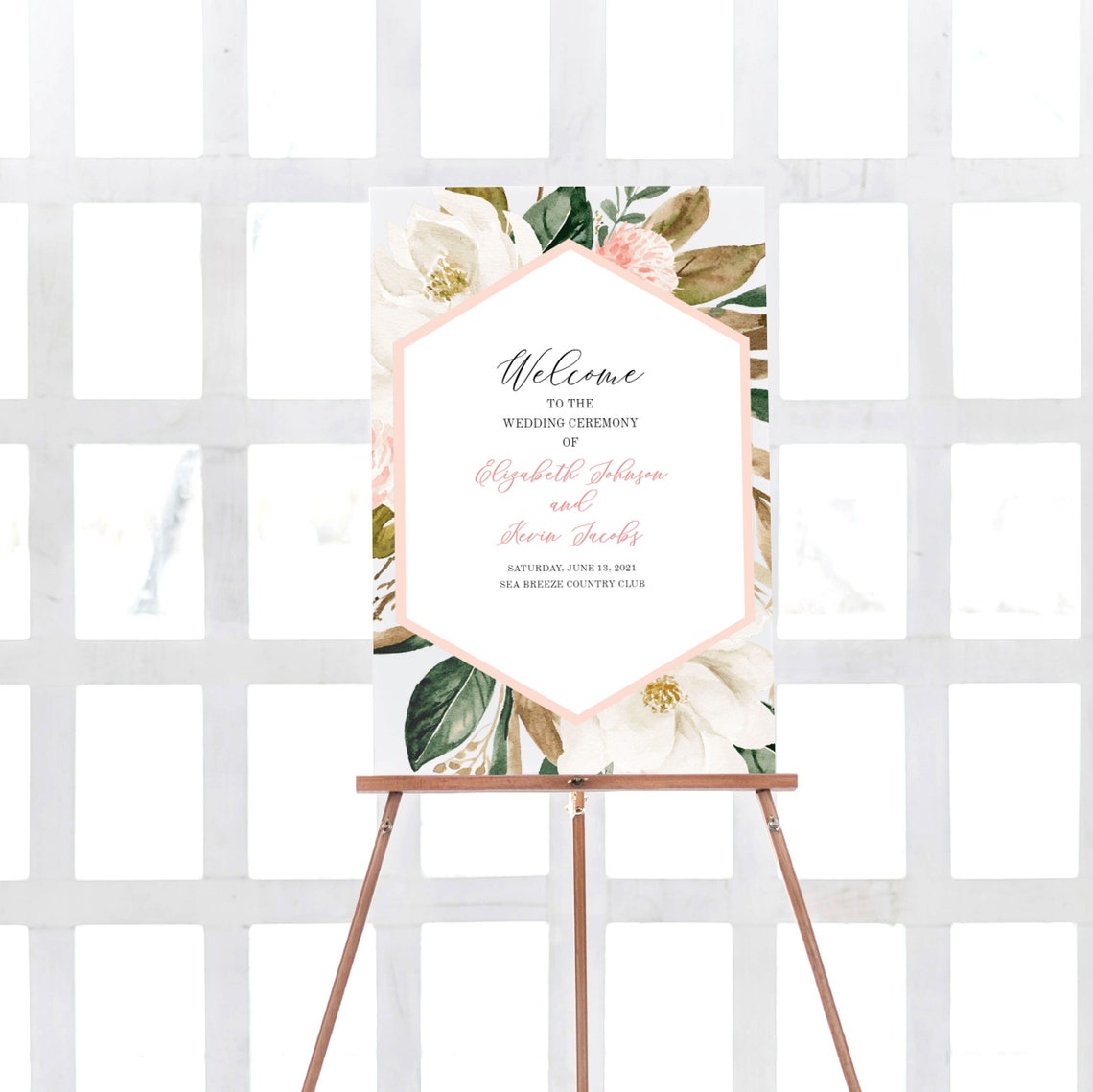 Magnolia Welcome Sign Template for Wedding or Bridal Shower, Blush ...