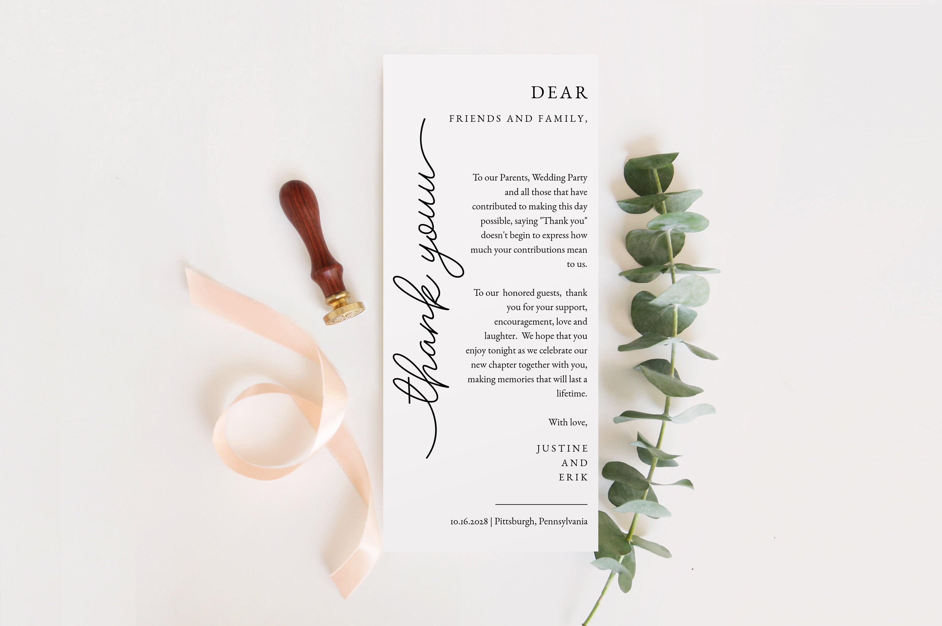 Modern Menu and Thank You Card, Wedding Menu Card, Napkin Note Thank ...