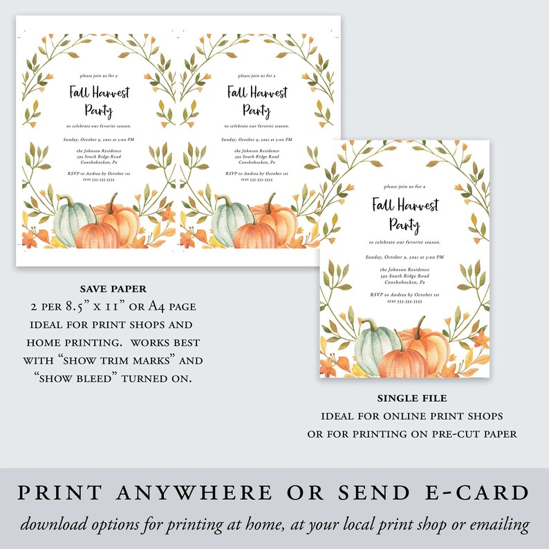 Fall Harvest Party Invitation, Fall Invite, Fall Harvest Invitation, Editable Text, Pumpkin ...