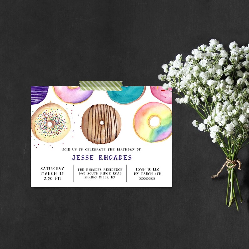 Donut Birthday Party Invitation Template, Doughnut Birthday Invite ...