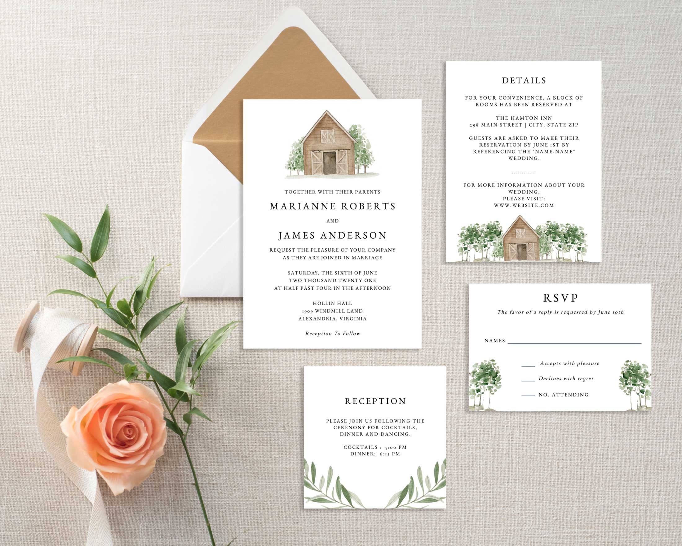 Barn Wedding Invitation Template, Printable Rustic Barn Wedding ...