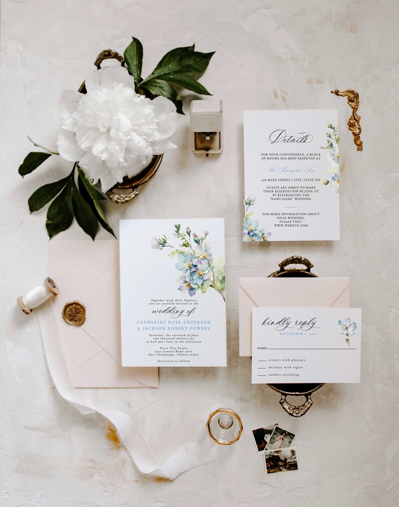 French Blue Wedding Invitation Suite Template, Azure Wedding Invite ...