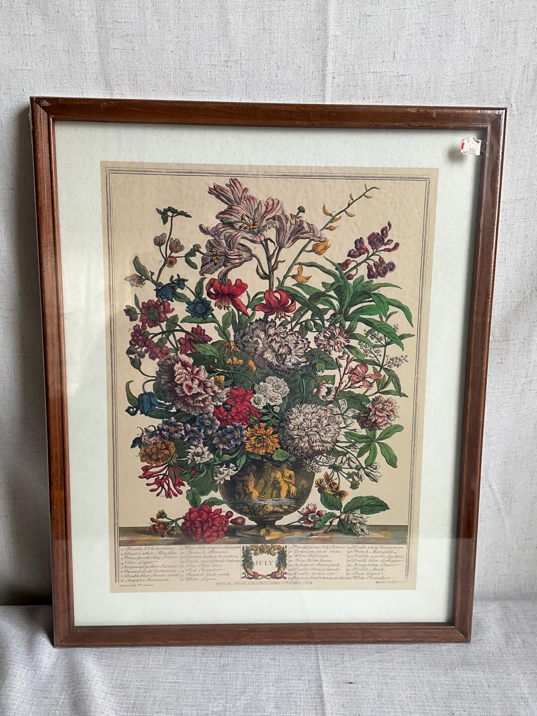 Vintage July Flower Bouquet Still Life Robert Furber Print Framed ...