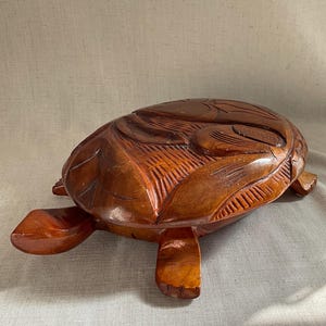 Vintage Handcarved Wooden Turtle Trinket Box - Etsy