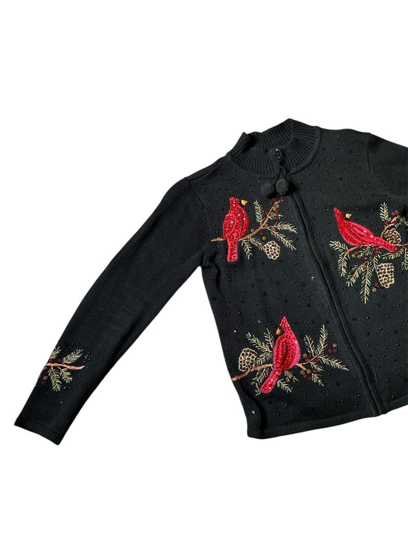 Vintage Womens Zip up Christmas Cardinal Sweater Size Small - Etsy