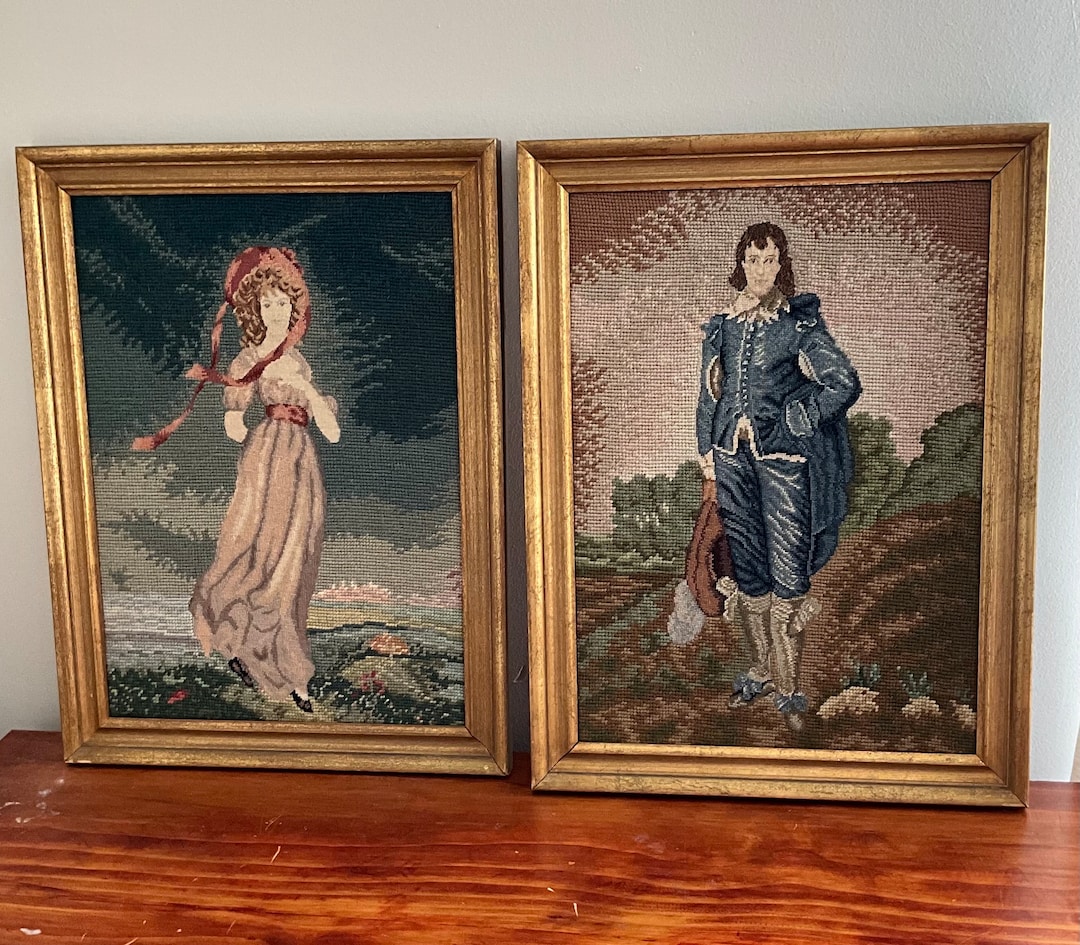 Vintage Pinkie and Blue Boy Needlepoint Framed Pictures - No Glass - Etsy