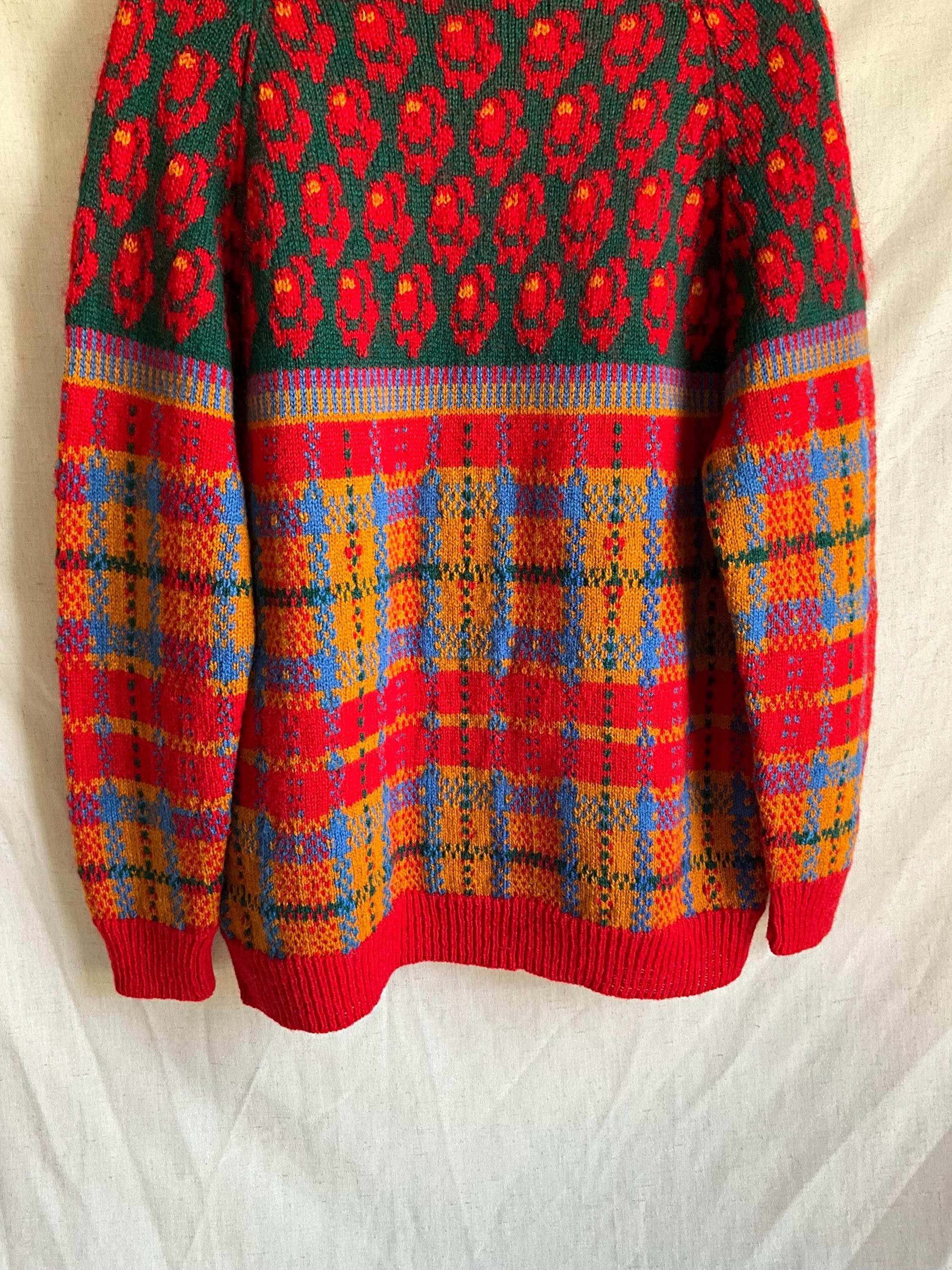 Vintage Colorful Plaid Floral Pattern Pullover Sweater No Size - Etsy