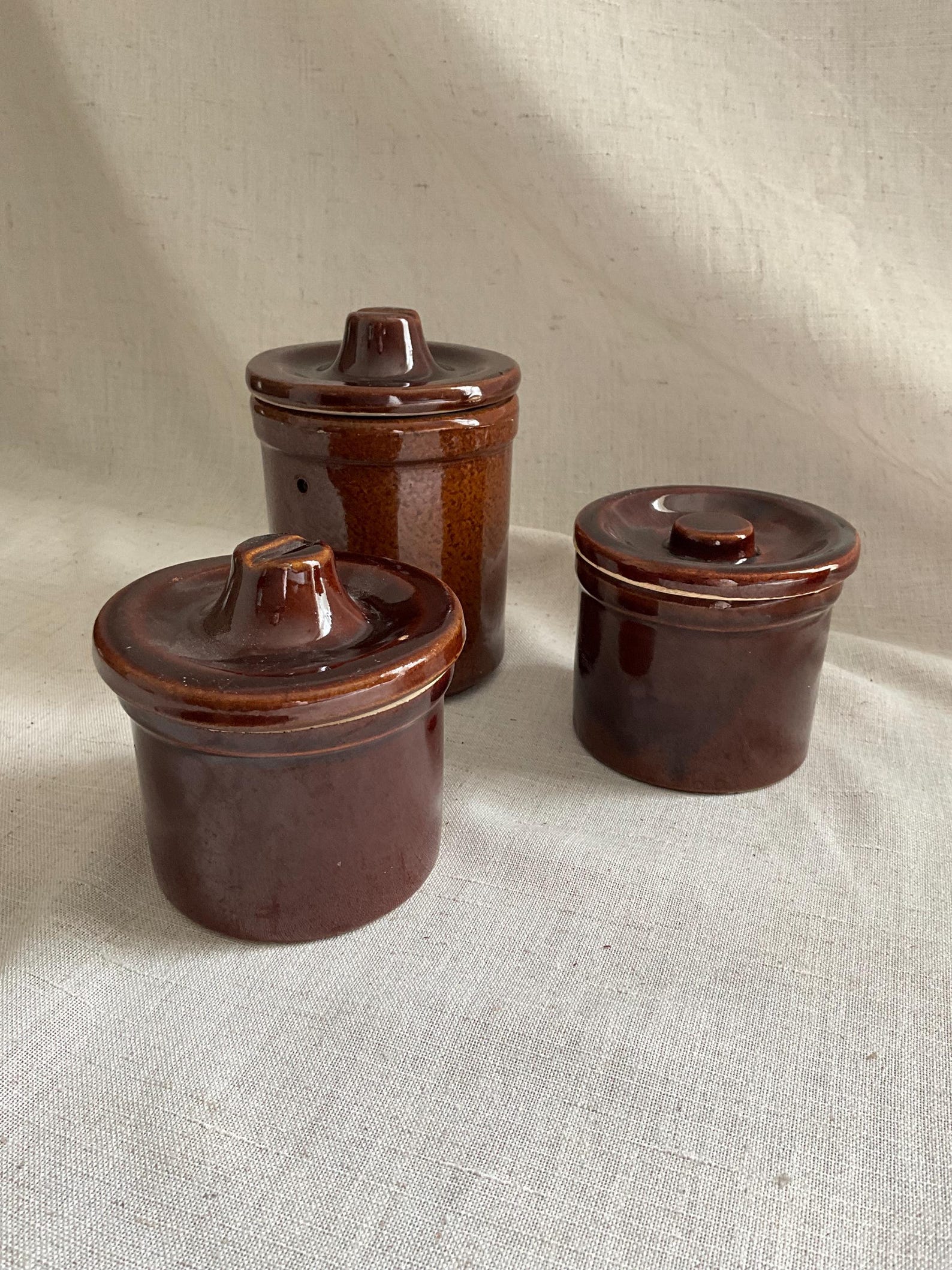 Vintage Brown Mid Century Pottery Canisters With Lids Set of 5 Made in ...