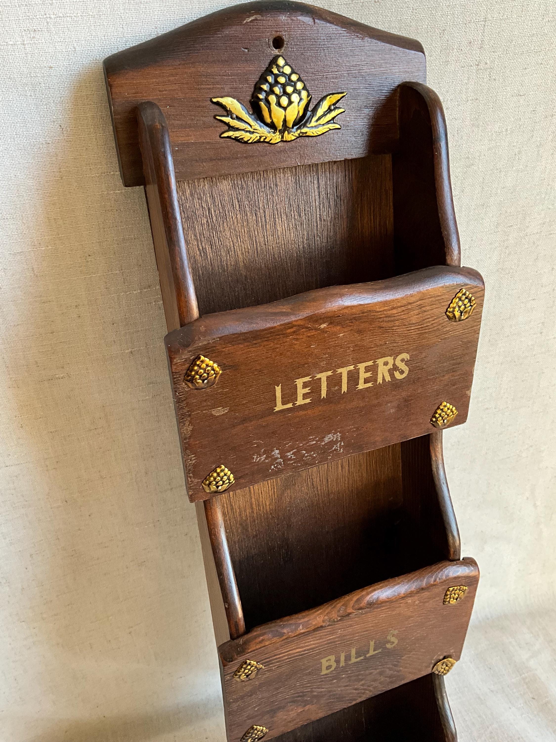 Vintage Wooden Mail Letter Holder Organizer 3 Key Hooks - Etsy