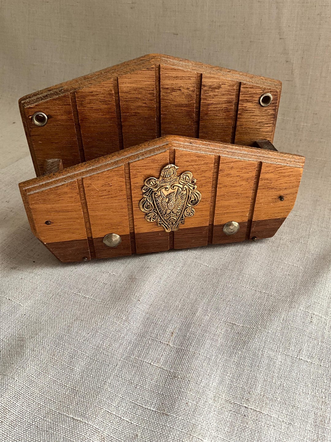 Vintage Mid Century Wooden Wall Mounted Letter Holder With Brass Bird ...