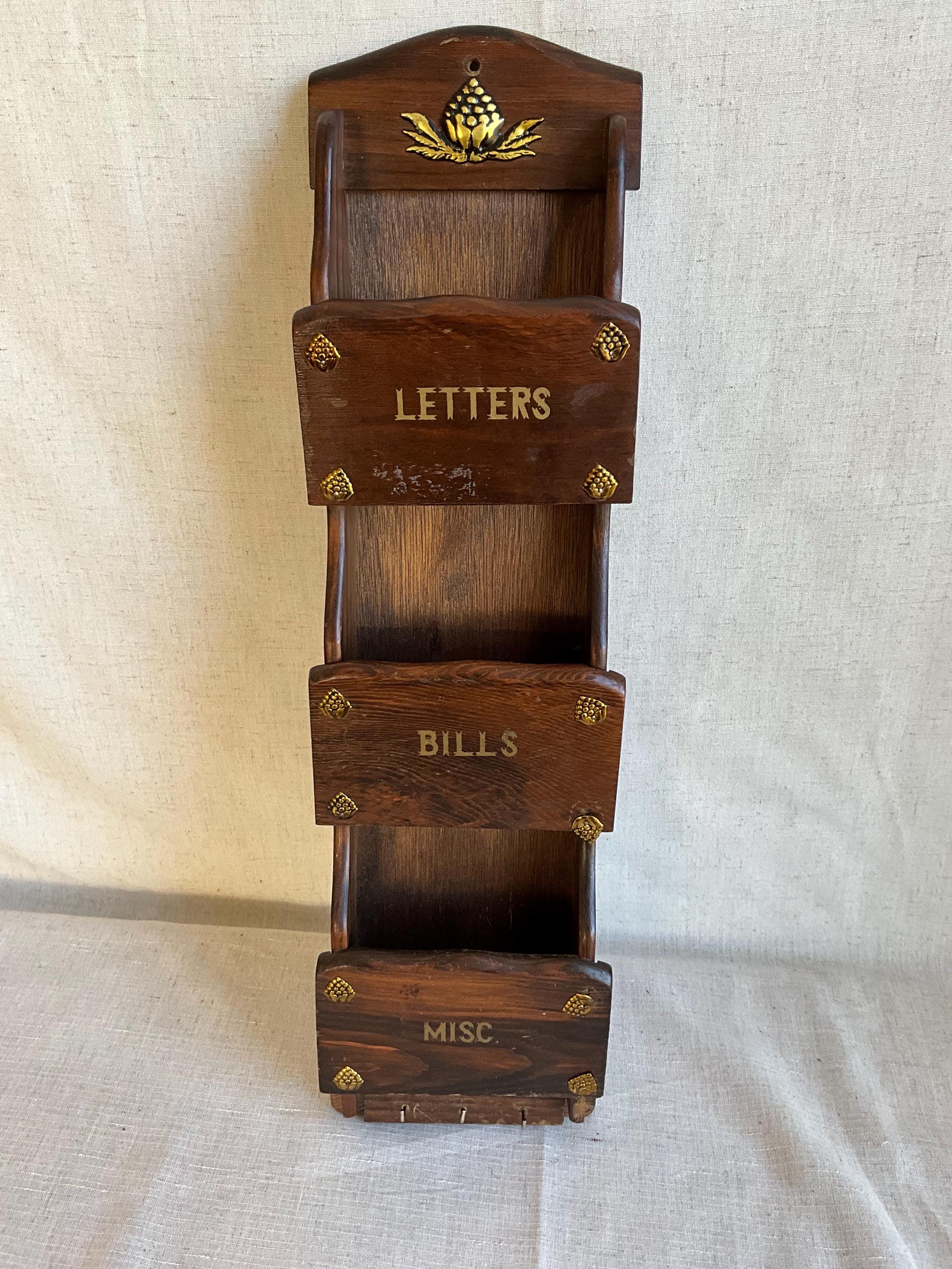 Vintage Wooden Mail Letter Holder Organizer 3 Key Hooks - Etsy