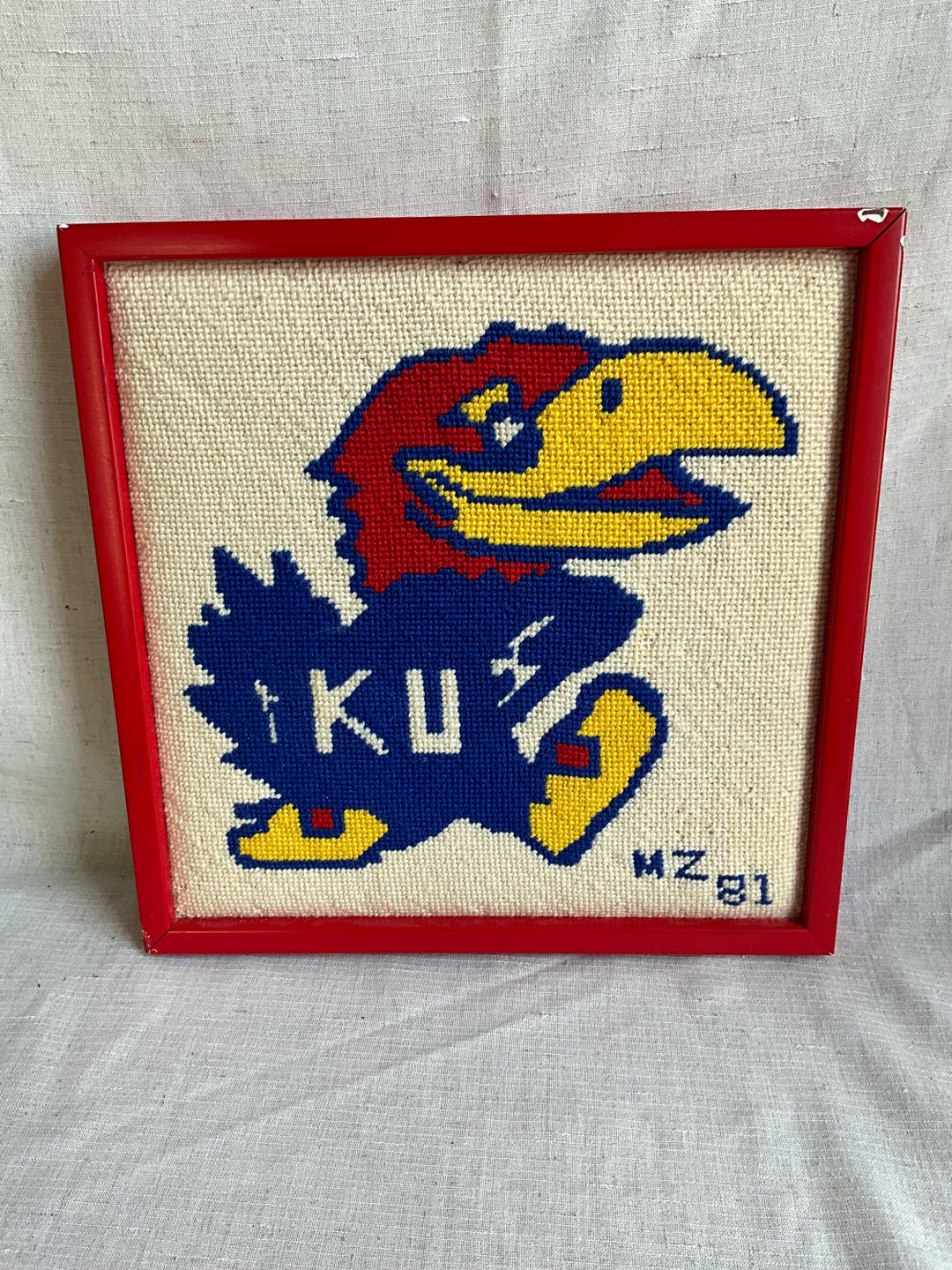Vintage 1981 Framed Kansas University Jayhawk Cross-stitch - Etsy