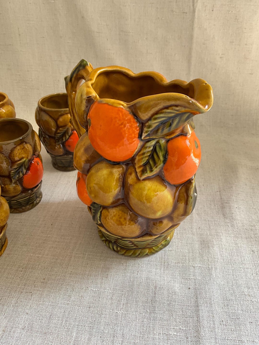 Vintage Ceramic Inarco Fruit Pitcher and Fruit Cups | Set of 7 - Etsy