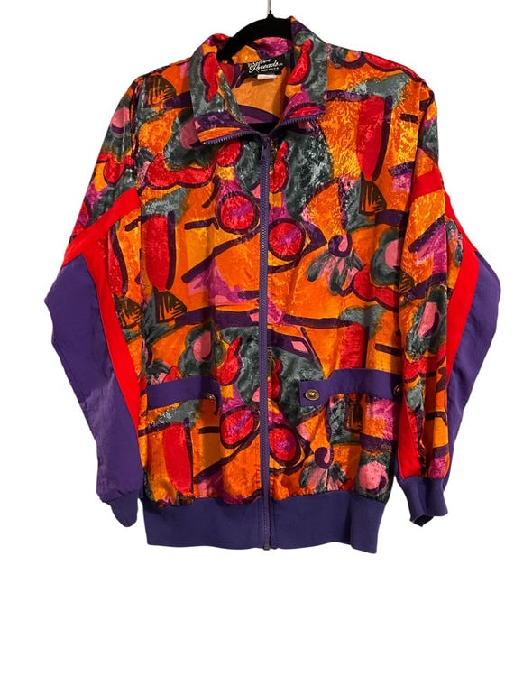 Vintage Womans 1980s Colorful Zip Up Jacket Size Small - Gem