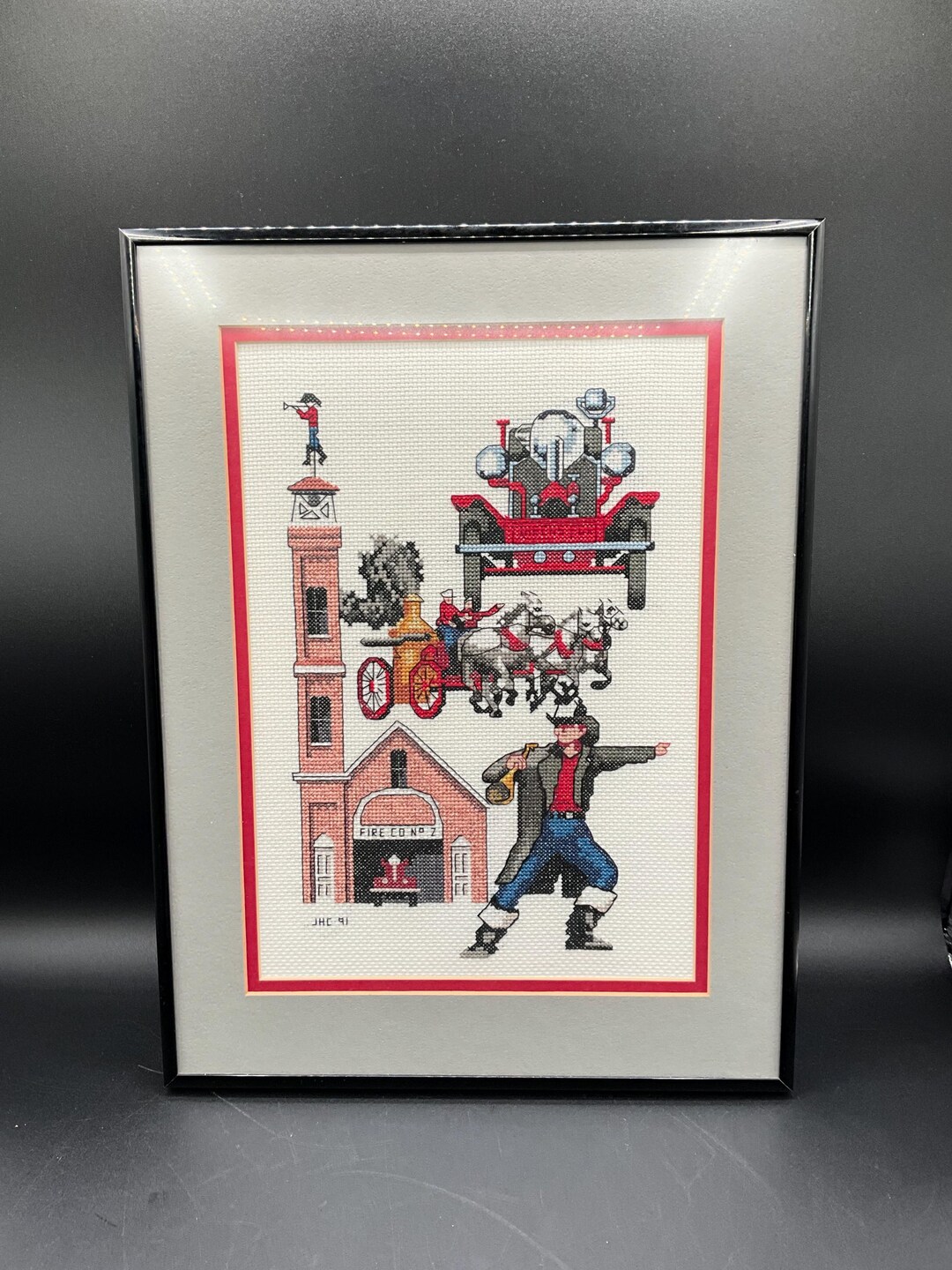 Vintage Framed Fireman Firehouse Needlepoint Wall Hanging Art - Etsy