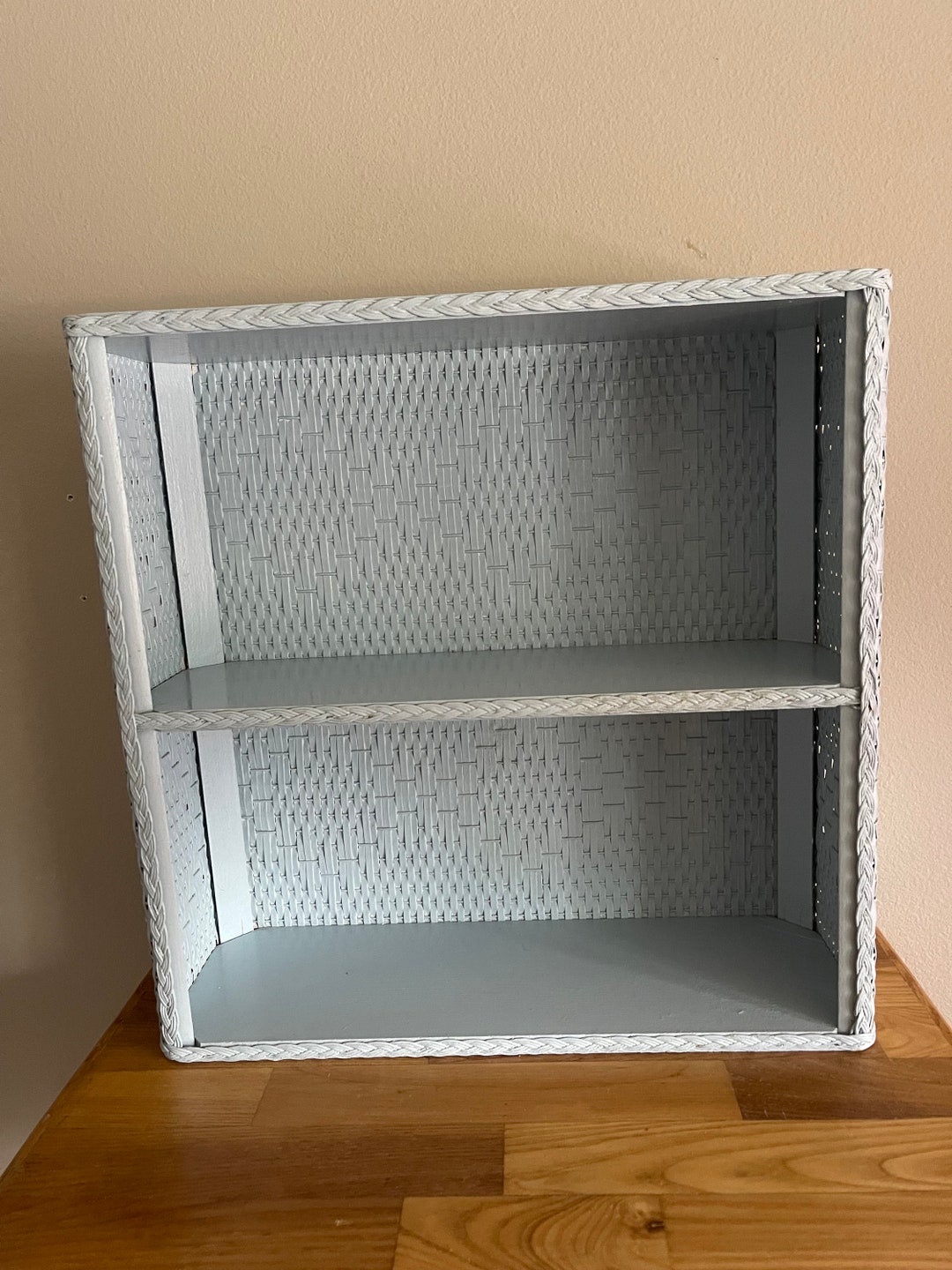 Vintage Blue Woven Wicker Wall Hanging Shelf - Etsy