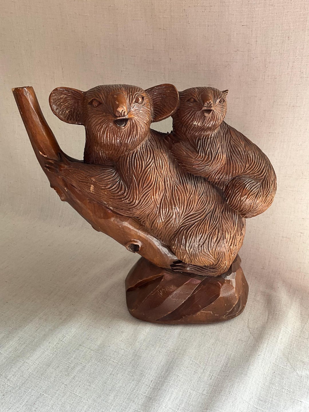 Vintage Hand Carved Wooden Koala With Baby on Tree Branch | Read ...