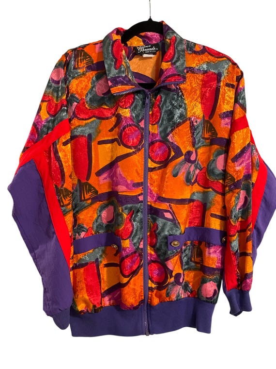 Vintage Womans 1980s Colorful Zip Up Jacket Size Small - Gem