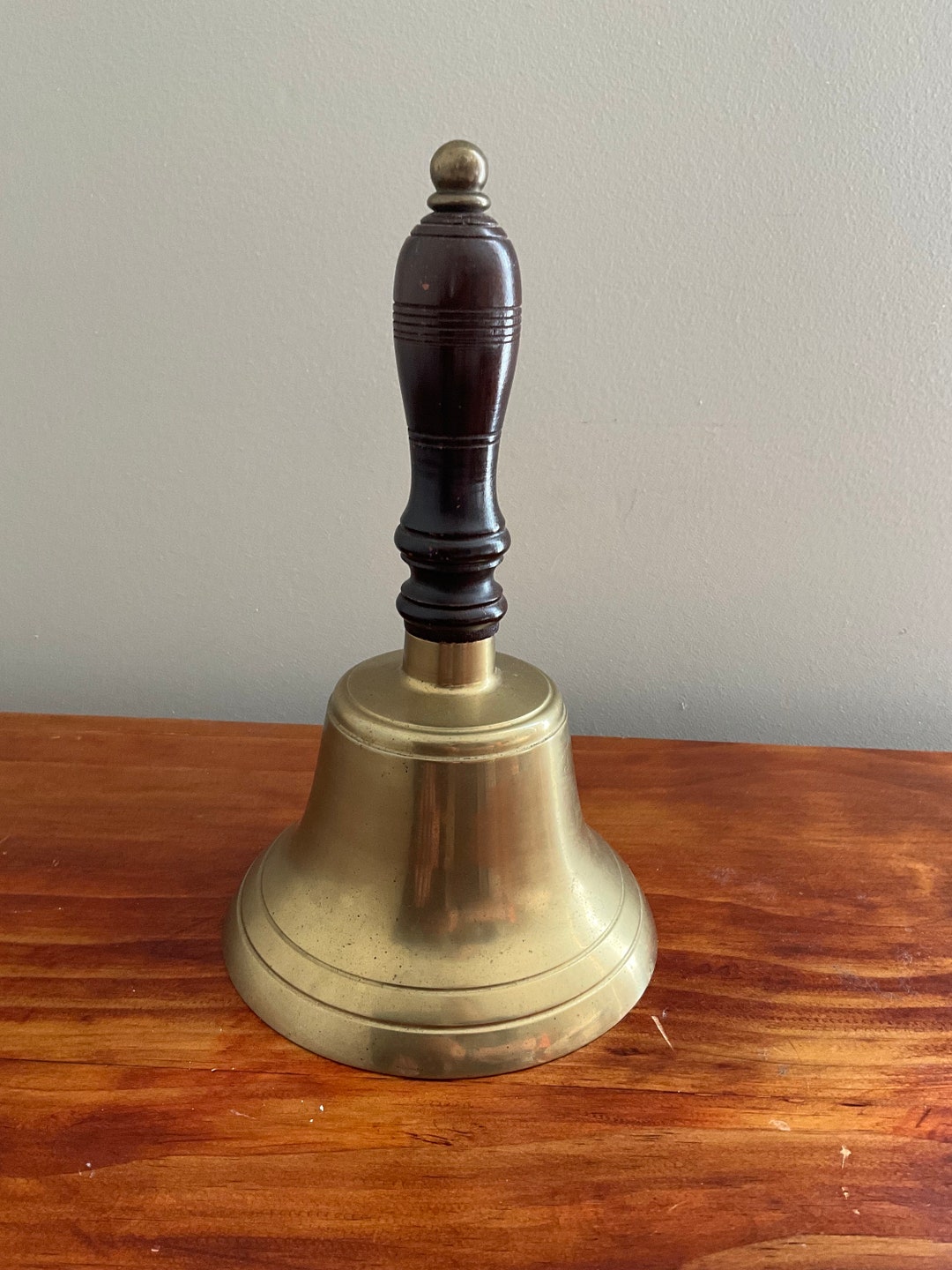 Vintage Large Schoolmaster Brass and Wood Hand Bell - Etsy