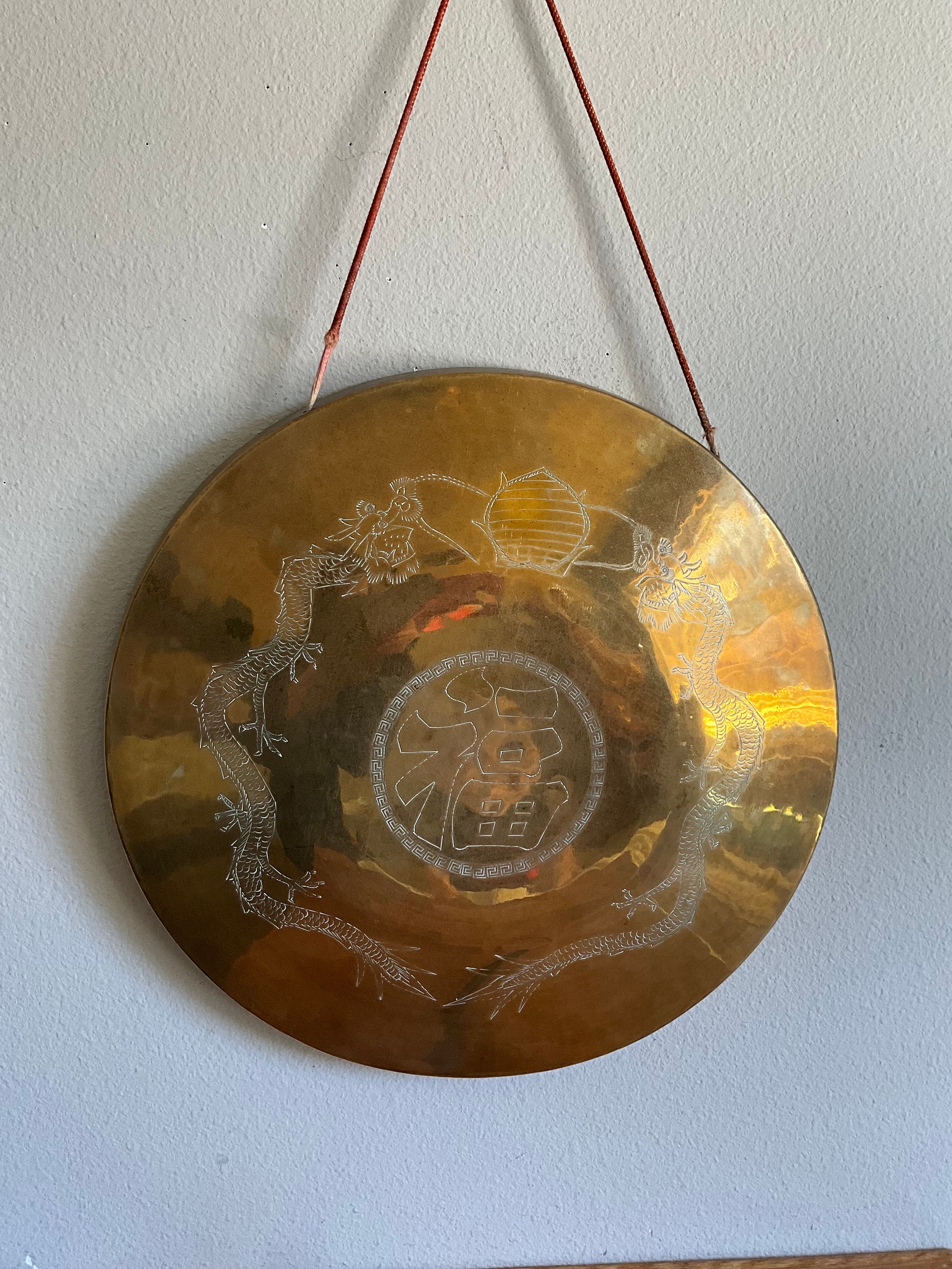 Vintage Mid Century Brass Gong - With Dragons - Etsy
