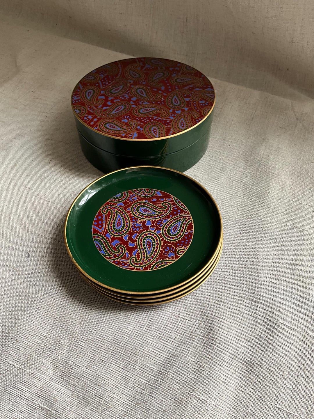 Vintage Set of 4 Otagiri Paisley Design Coasters With Case - Etsy