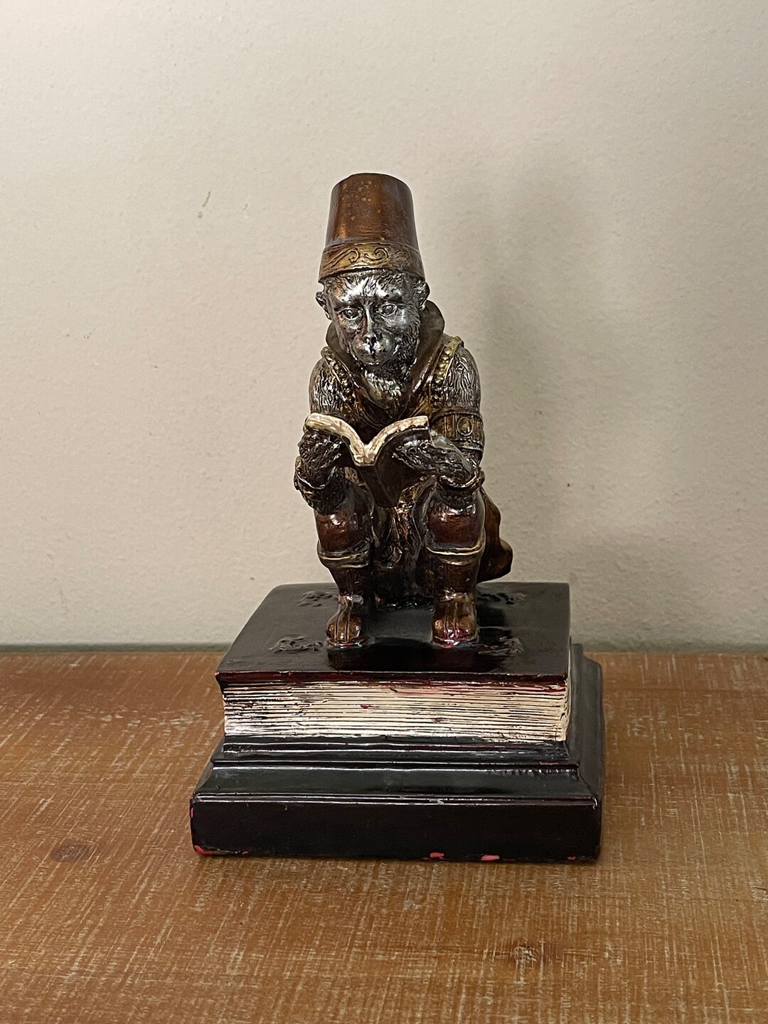 Vintage Dezine Monkey W/zen Hat Reading A Book Setting on A - Etsy