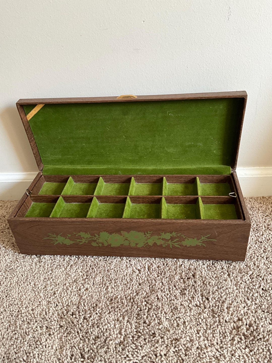 Vintage Faux Wood Floral Etched Green Lining Jewelry Box Lady Buxton - Etsy