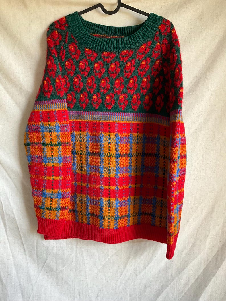 Vintage Colorful Plaid Floral Pattern Pullover Sweater No Size - Etsy