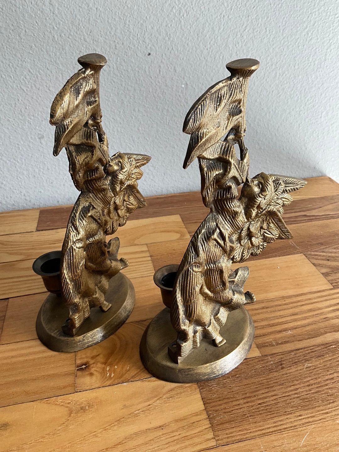 Vintage Pair of Ornate Solid Brass Angel Candle Holders - Etsy