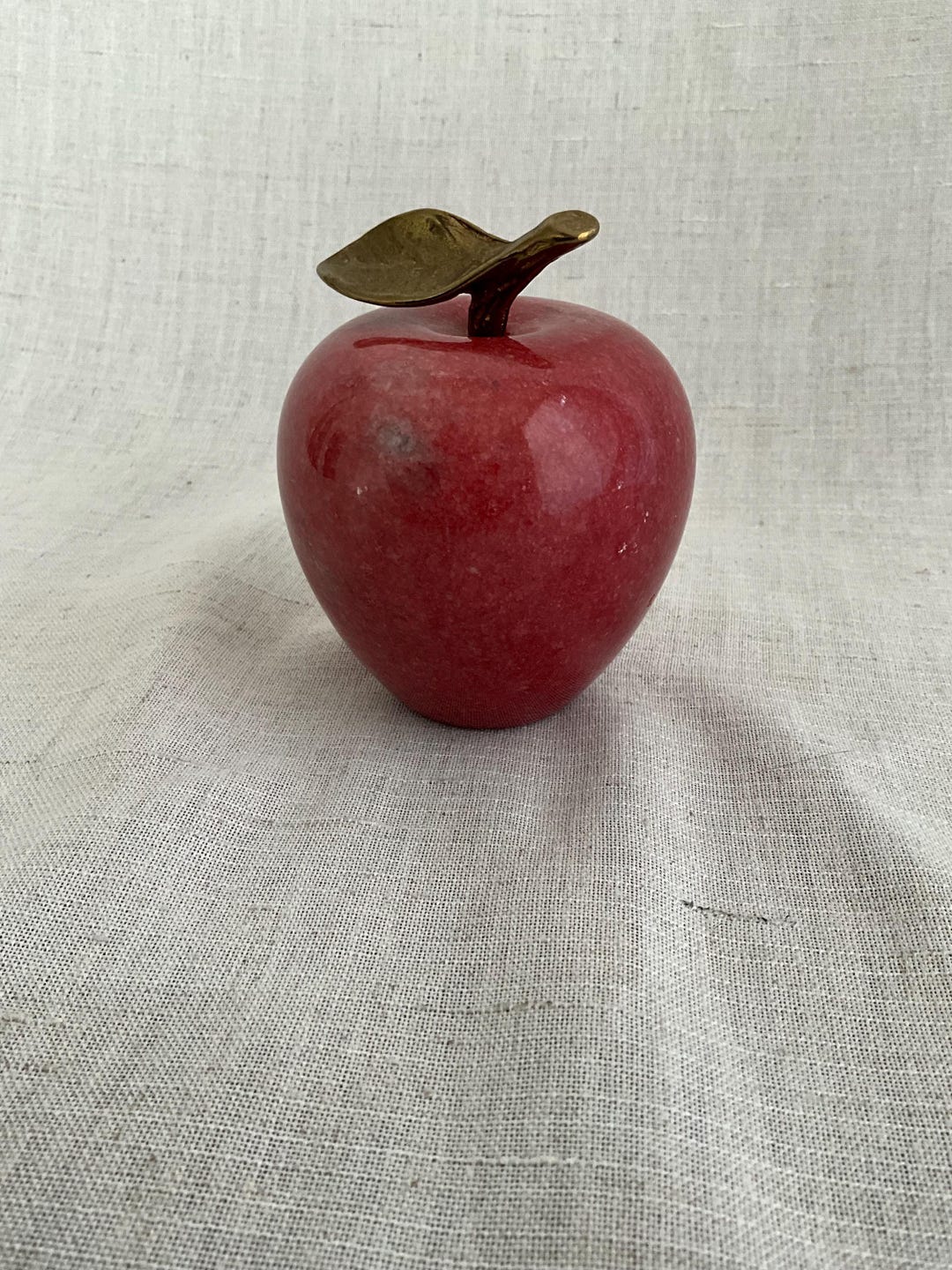 Vintage Red Alabaster Marble Stone Apple Brass Stem Leaf Paperweight - Etsy