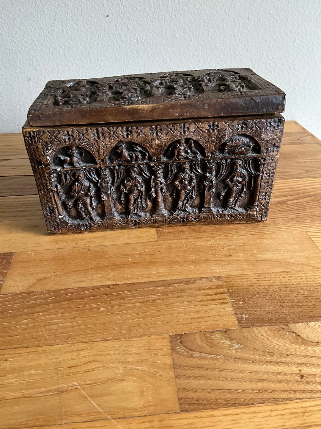 Vintage Gothic Greek Chalkware Painted Box With Lid - Etsy