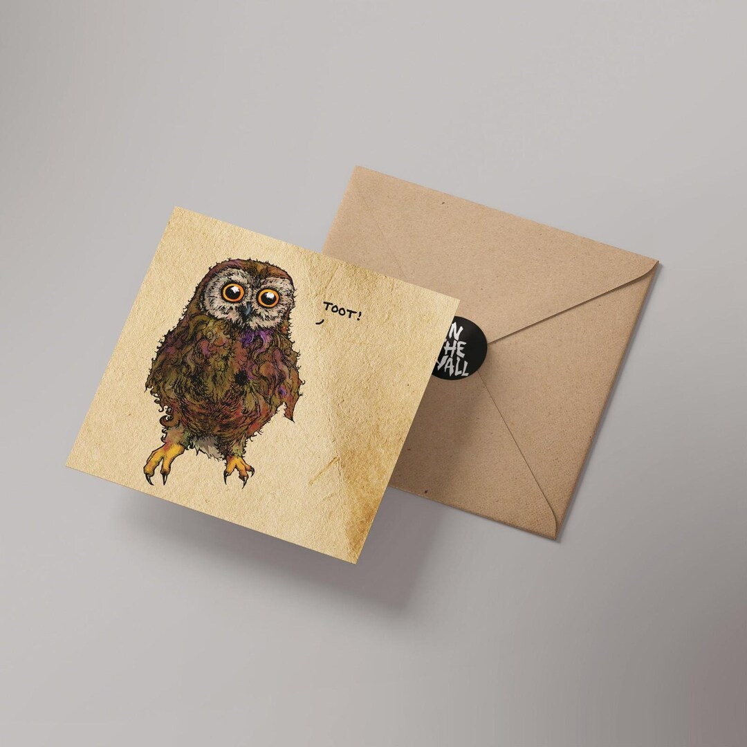 Little Owl "toot!" Vintage Art Greeting Card – Blank Inside 14x14cm ...