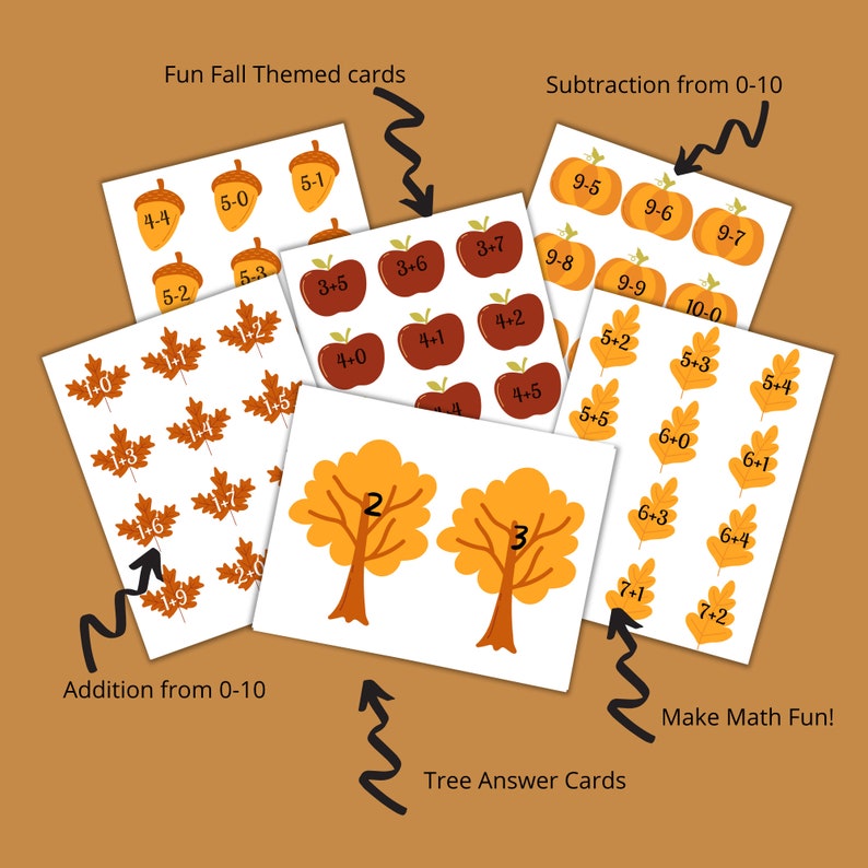 Fall Math Game for Beginning Learners, Addition & Subtraction 0-10 ...