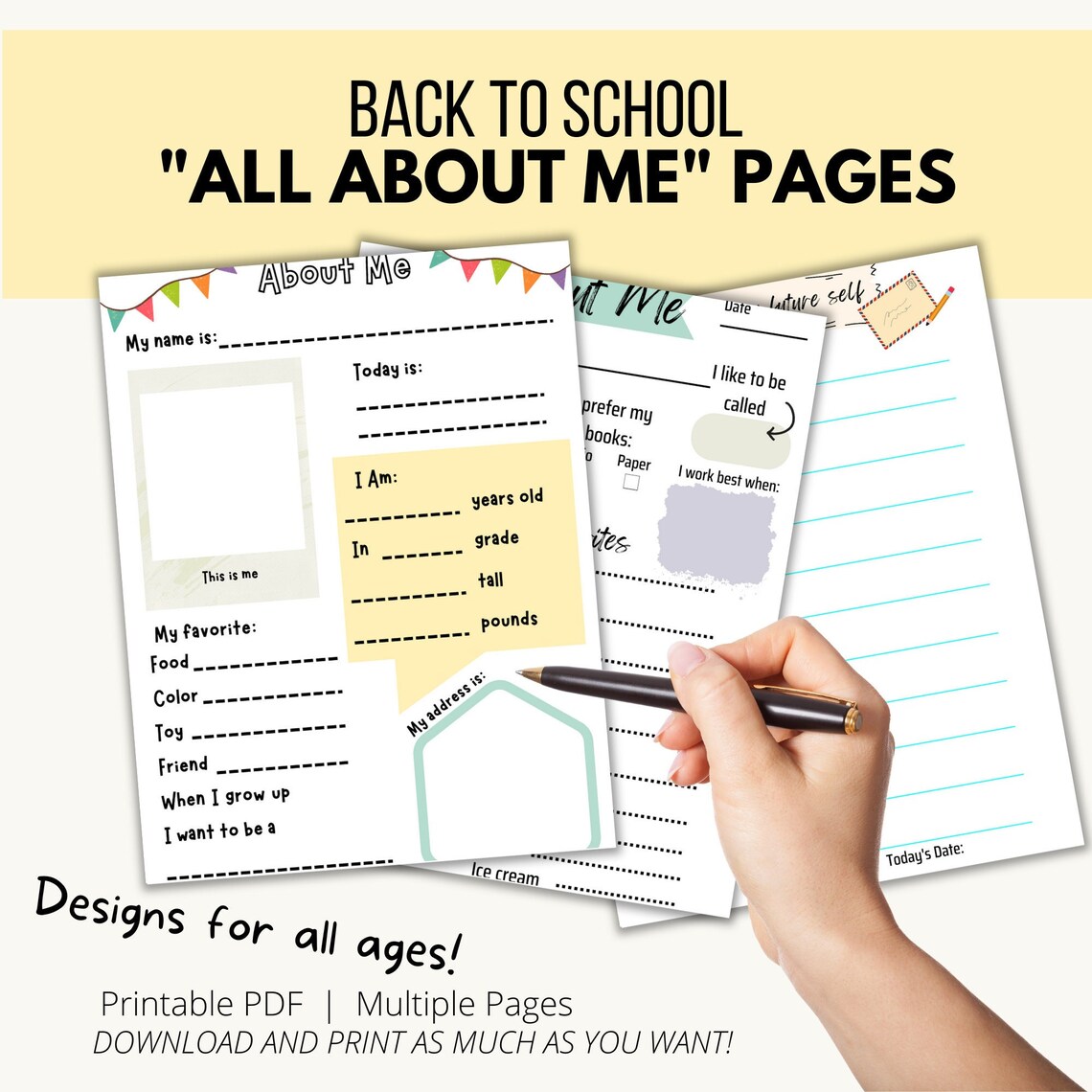 All About Me Printable, Back to School Yearbook Activity Pages, Annual ...