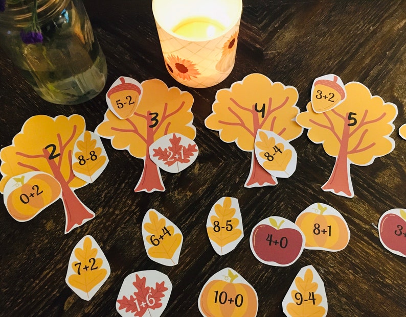 Fall Math Game for Beginning Learners, Addition & Subtraction 0-10 ...