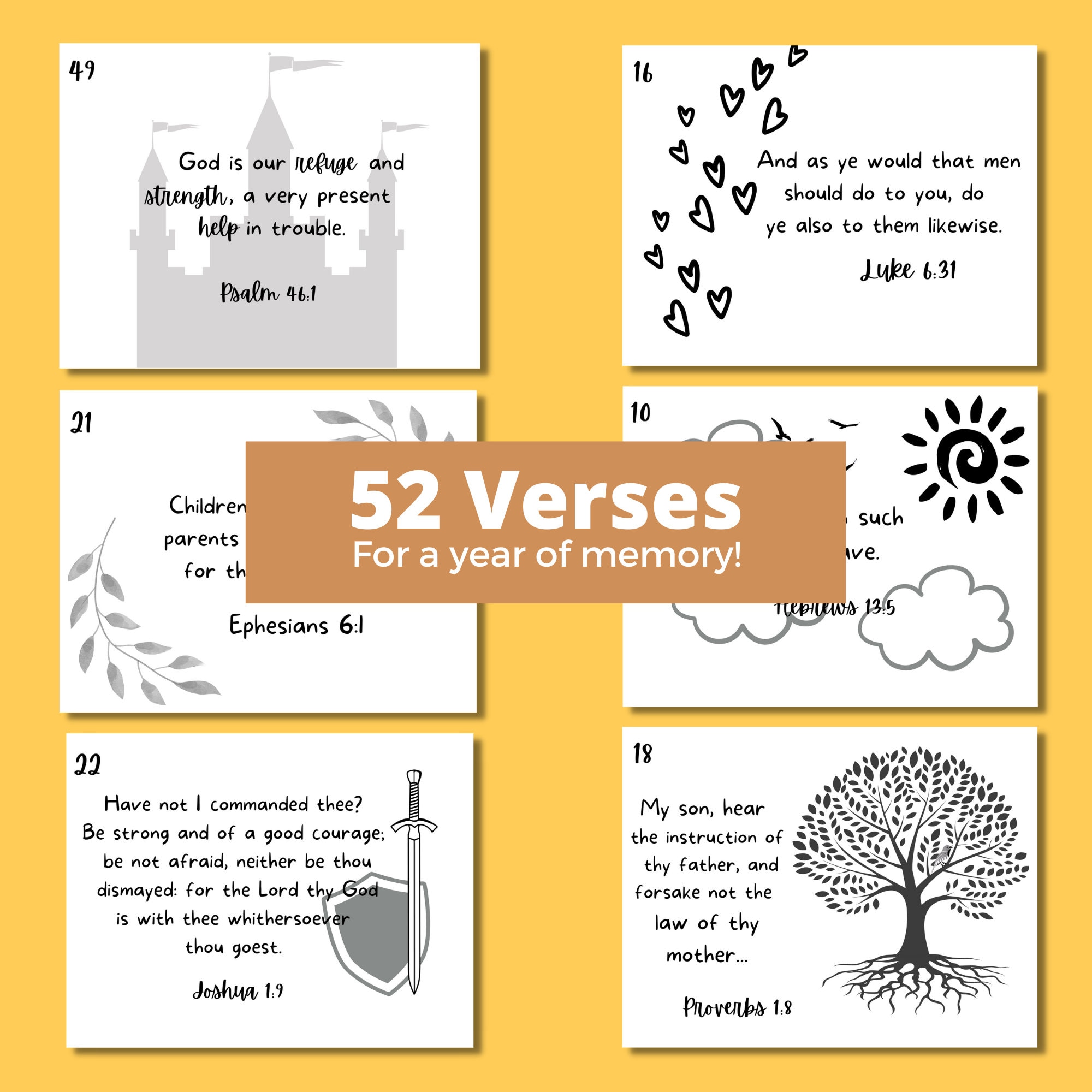 Bible Memory Verse Cards for Children, 52 Weekly Verses, KJV, Black ...