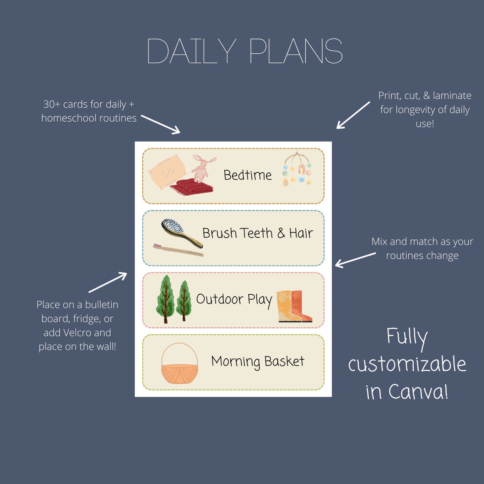Daily Routine Cards for Children, Canva Template, Customize, Editable ...