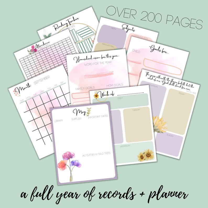 Annual Homeschool Planner and Record Keeper, Printable PDF, Floral, KJV ...