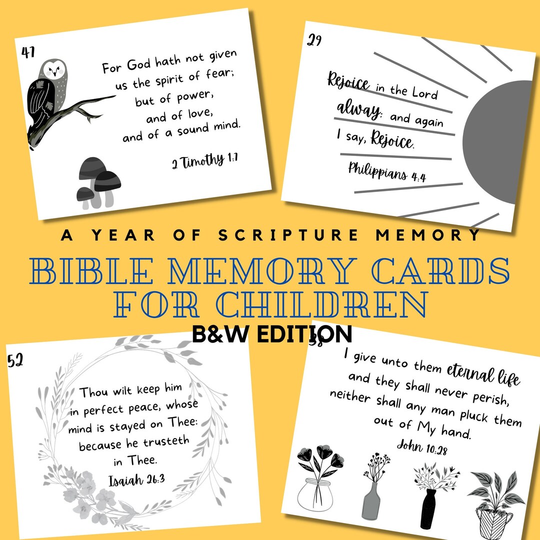 Bible Memory Verse Cards for Children, 52 Weekly Verses, KJV, Black ...