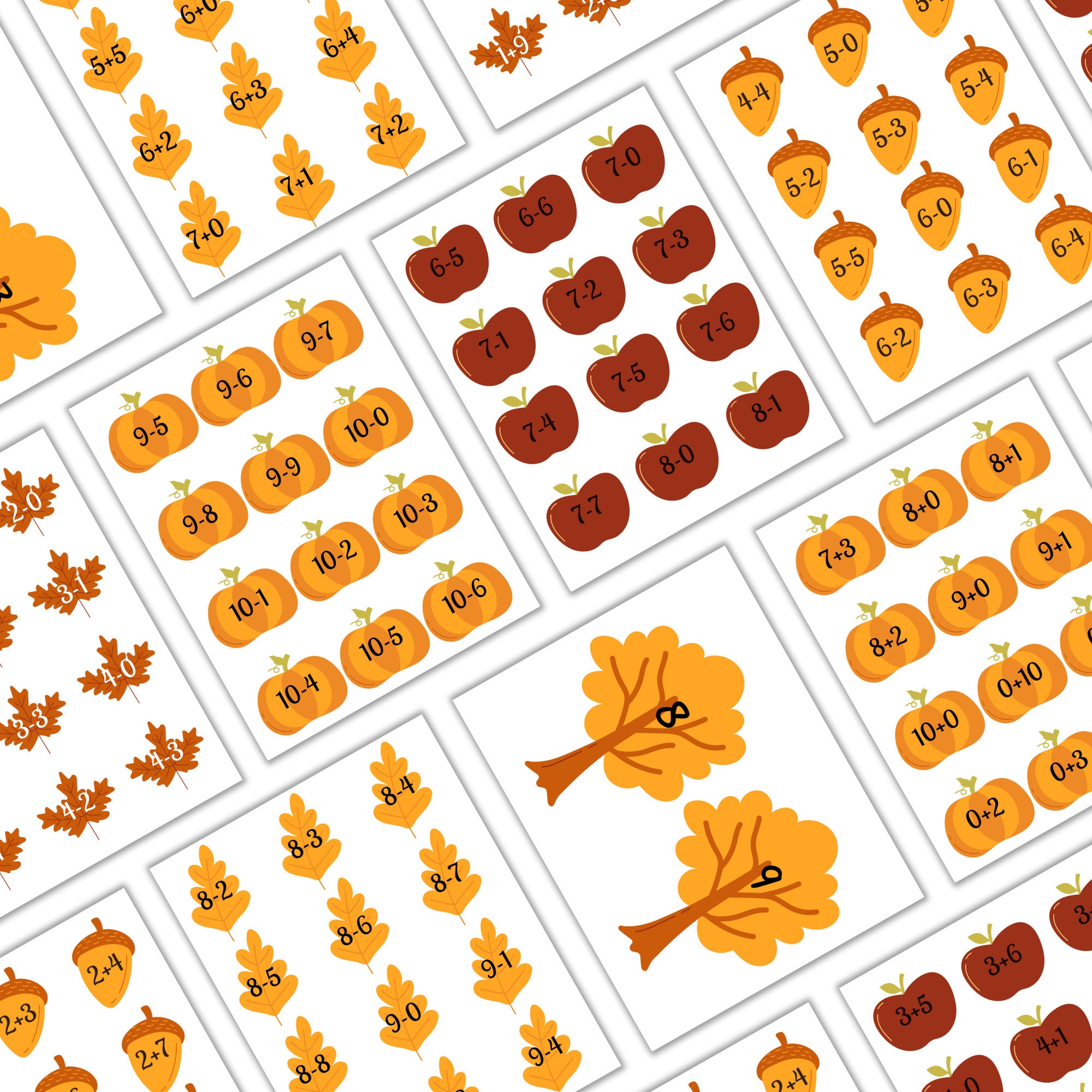 Fall Math Game for Beginning Learners, Addition & Subtraction 0-10 ...