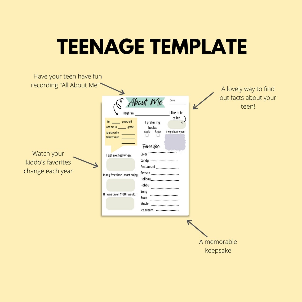 All About Me Printable, Back to School Yearbook Activity Pages, Annual ...