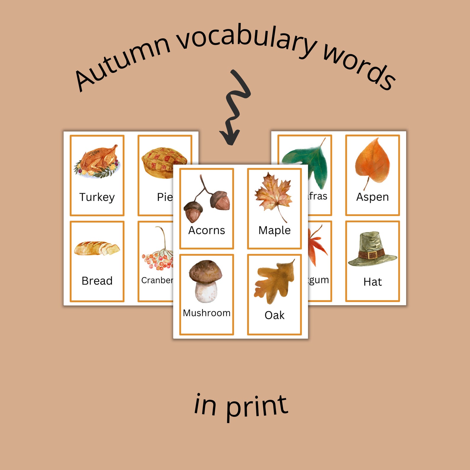 Autumn Vocabulary Flashcards, Cursive and Print, Homeschool, Preschool ...