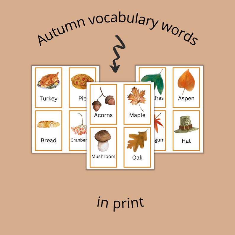Autumn Vocabulary Flashcards, Cursive and Print, Homeschool, Preschool ...