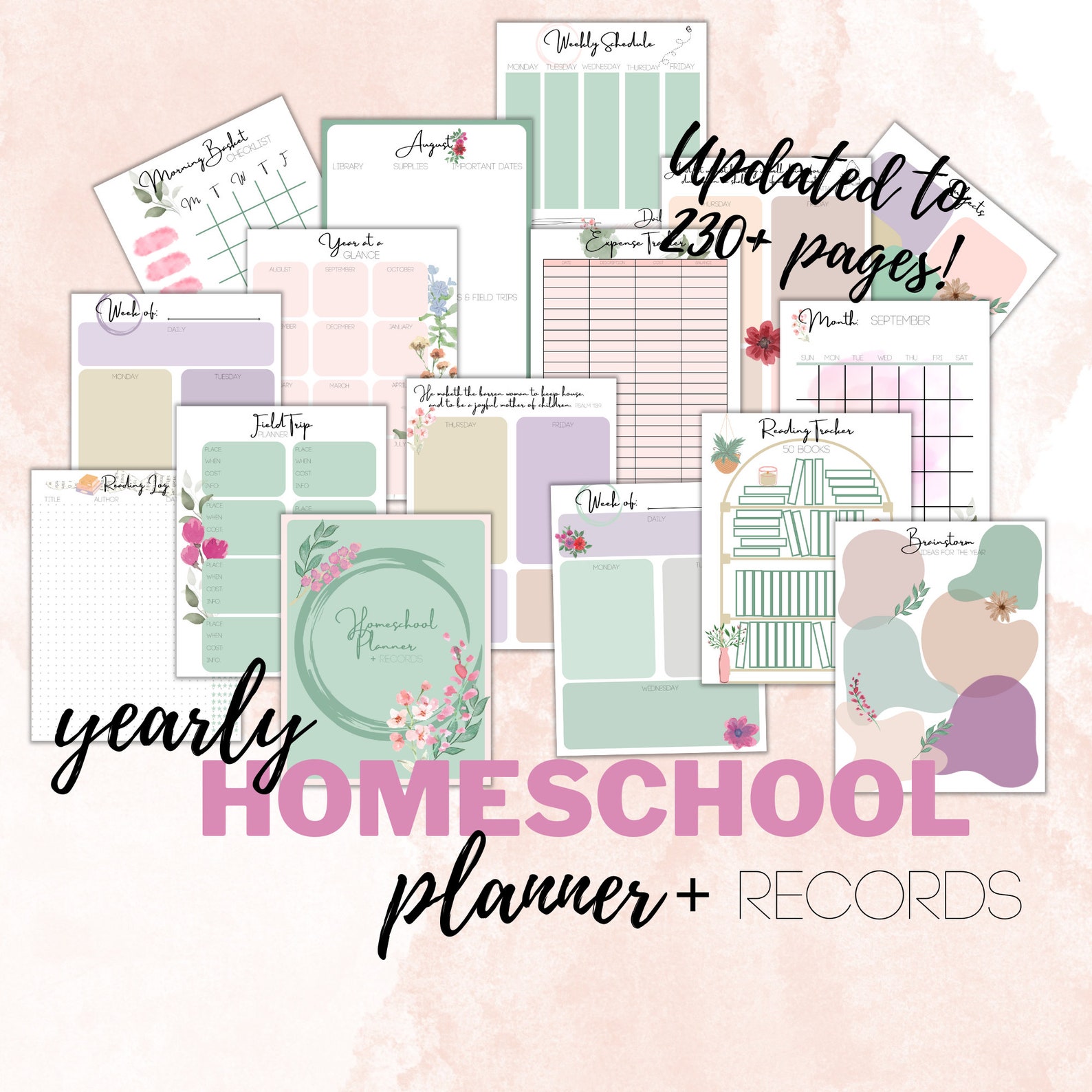 Annual Homeschool Planner and Record Keeper, Printable PDF, Floral, KJV ...